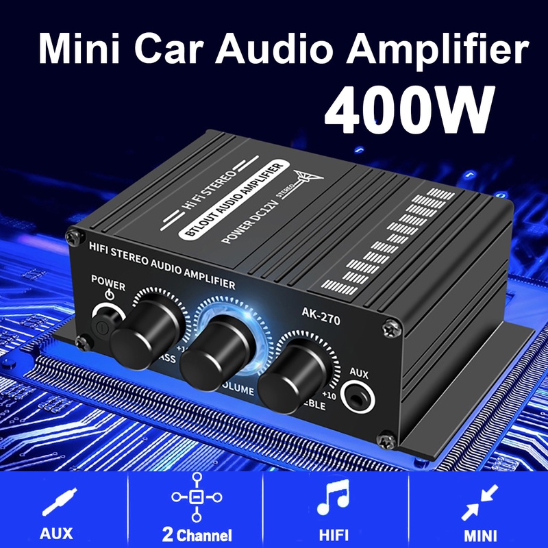 AK270 12v Mini 2 Channel Car Audio System Hifi Stereo Power Amplifier ...