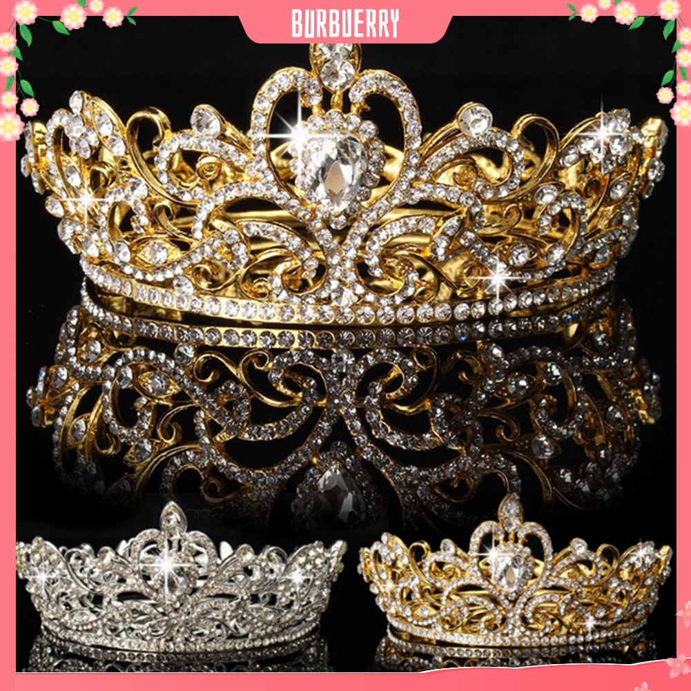 {Burbuerry} Elegant Lady Shiny Rhinestone Round Crown Tiara Wedding ...