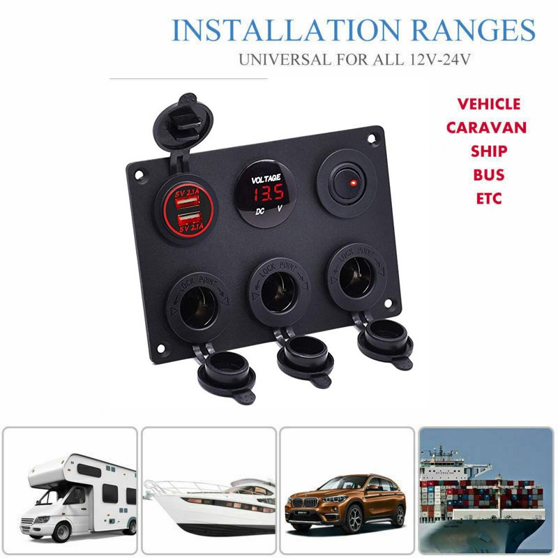 Car Boat RV Marine Rocker Switch Control Panel Dual USB Charger Red LED ...