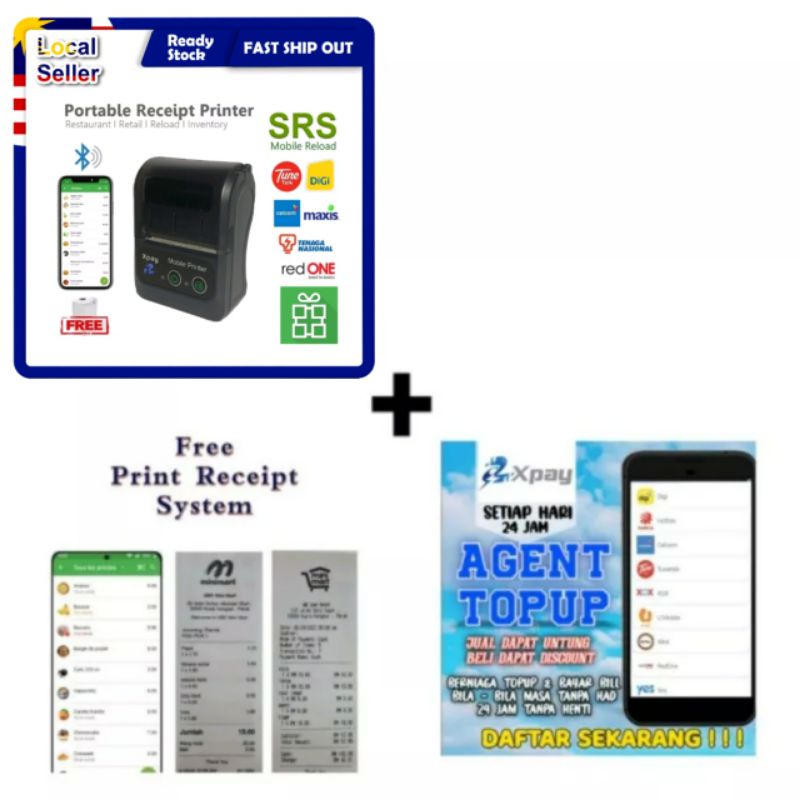 XPAY-58mm Receipt Printer/Bluetooth Printer/4D Resit Printer/Topup ...