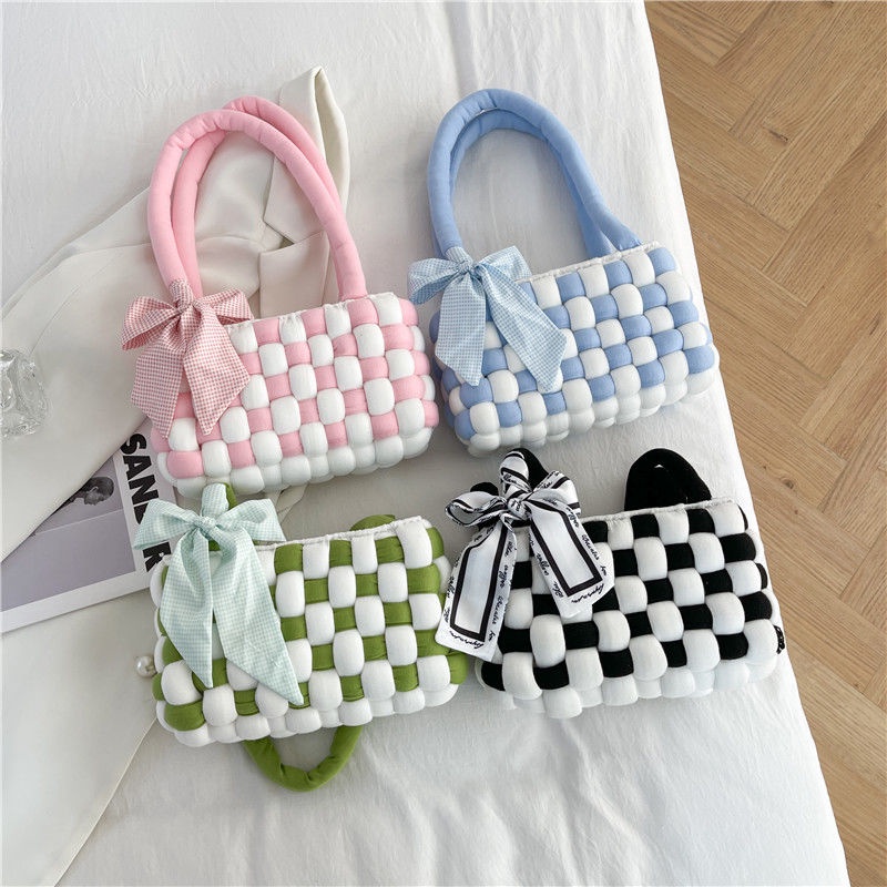 棋盘格手工编织包包diy材料包手缝自制女友闺蜜创意礼物冰岛线Checkerboard diy hand woven bag material ...