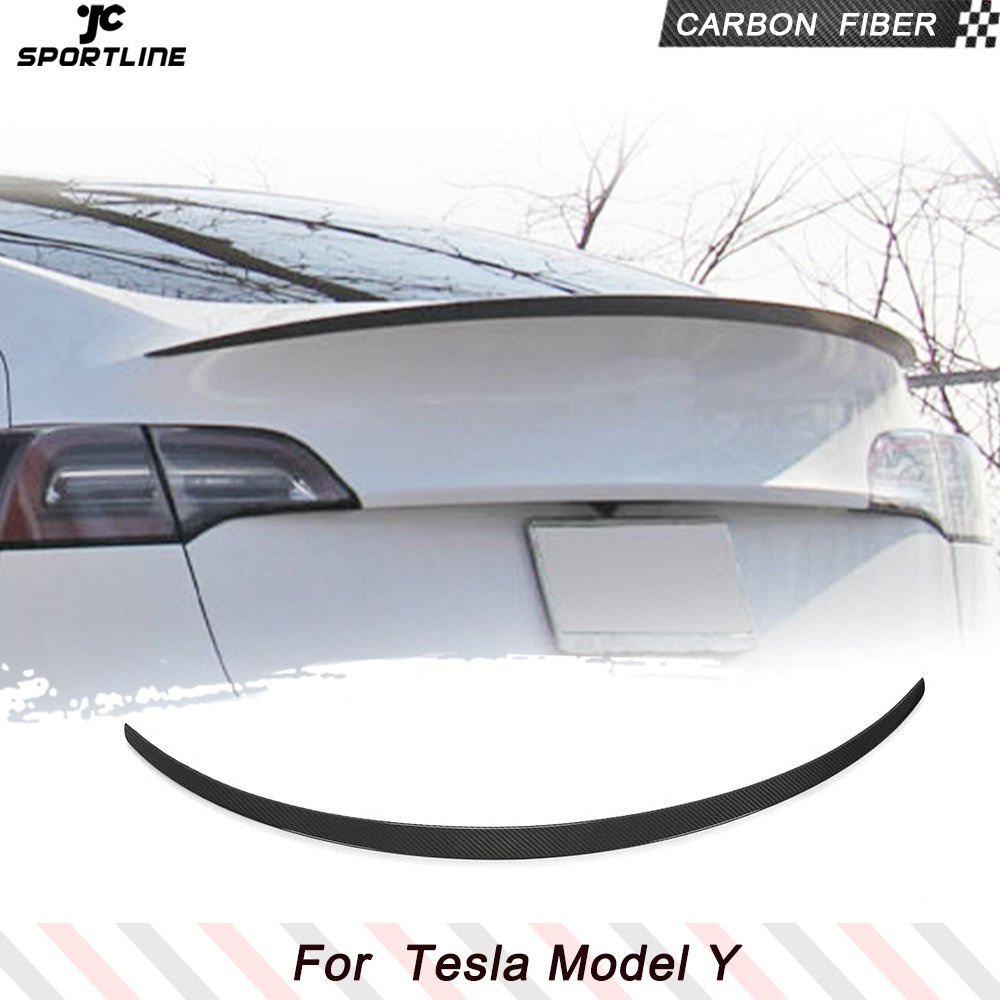 JC Carbon Fiber Car Rear Spoiler Wing Lip For Tesla Model Y 4-Door 2019 ...