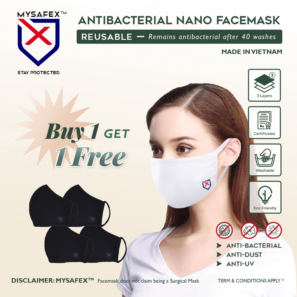 MYSAFEX™ 3 Ply Nano Fabric Reusable Face Mask 4 Pack Washable ...