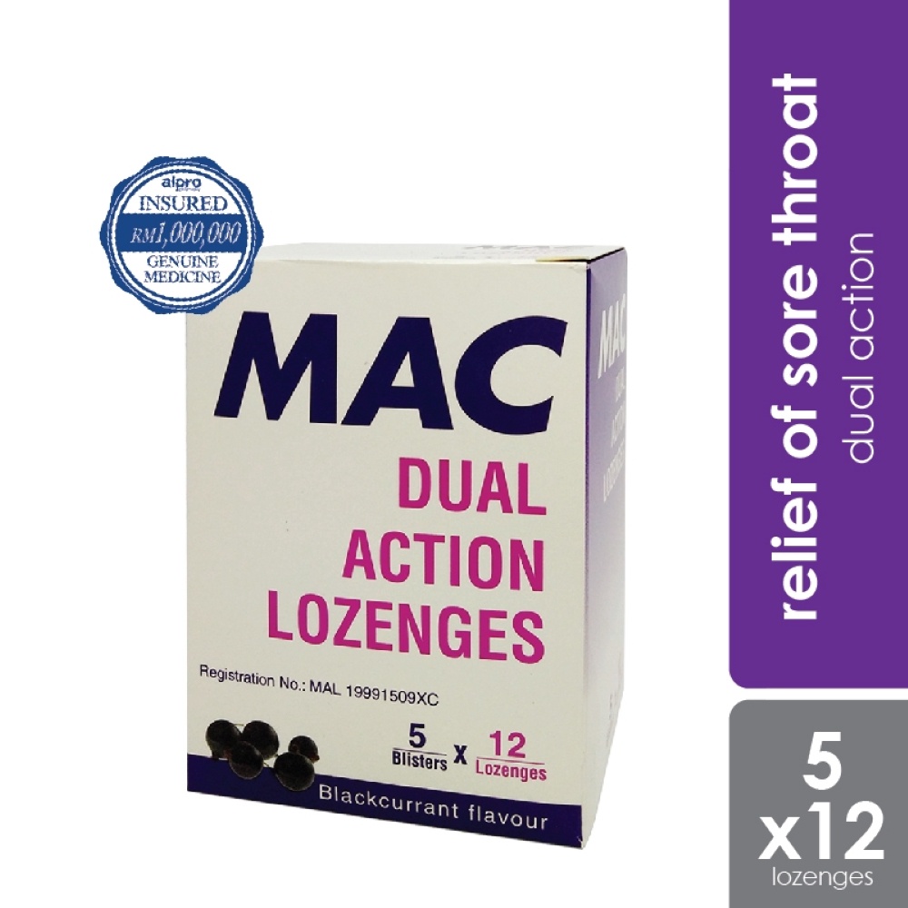 Mac Dual Action Lozenges 5x12s (relief of sore throat and associated ...