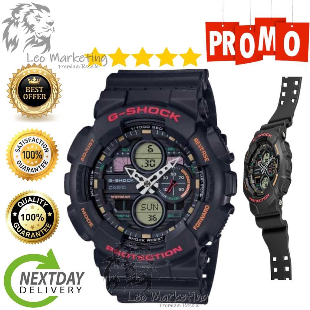 100%Ori GA140 Black Colorful GA-140-1A4DR Dual Time Display World Time ...
