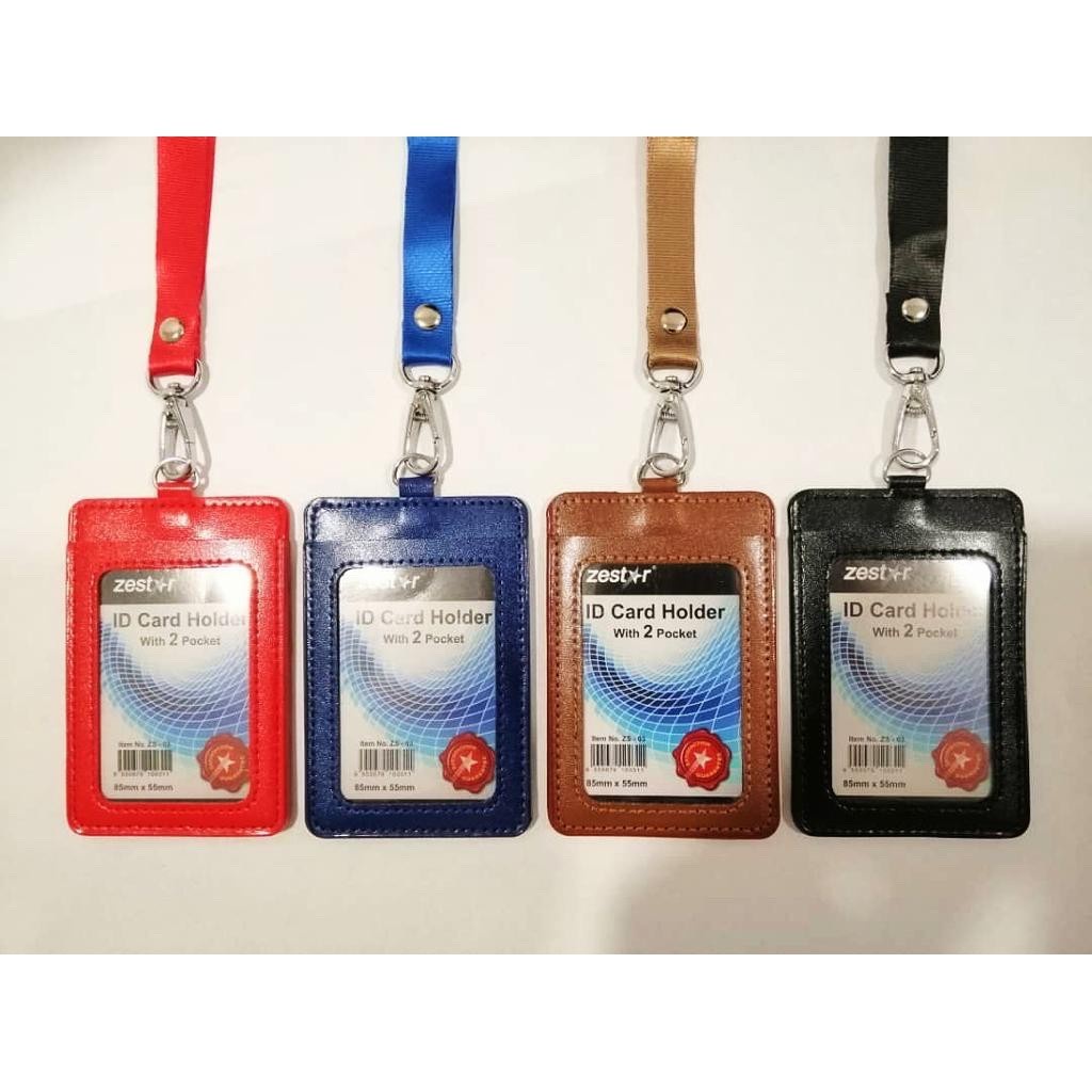 Zestar PU Leather Name Badge Double Slot Pocket / ID Card + Lanyard ...