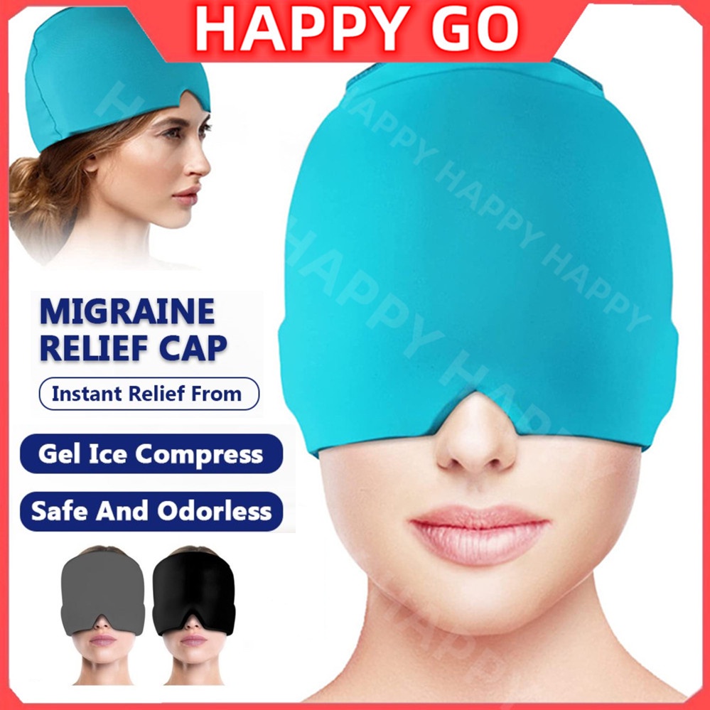 【Double Gel】Migraine Relief Cap Head Massager Ice Headache Hat Cold ...