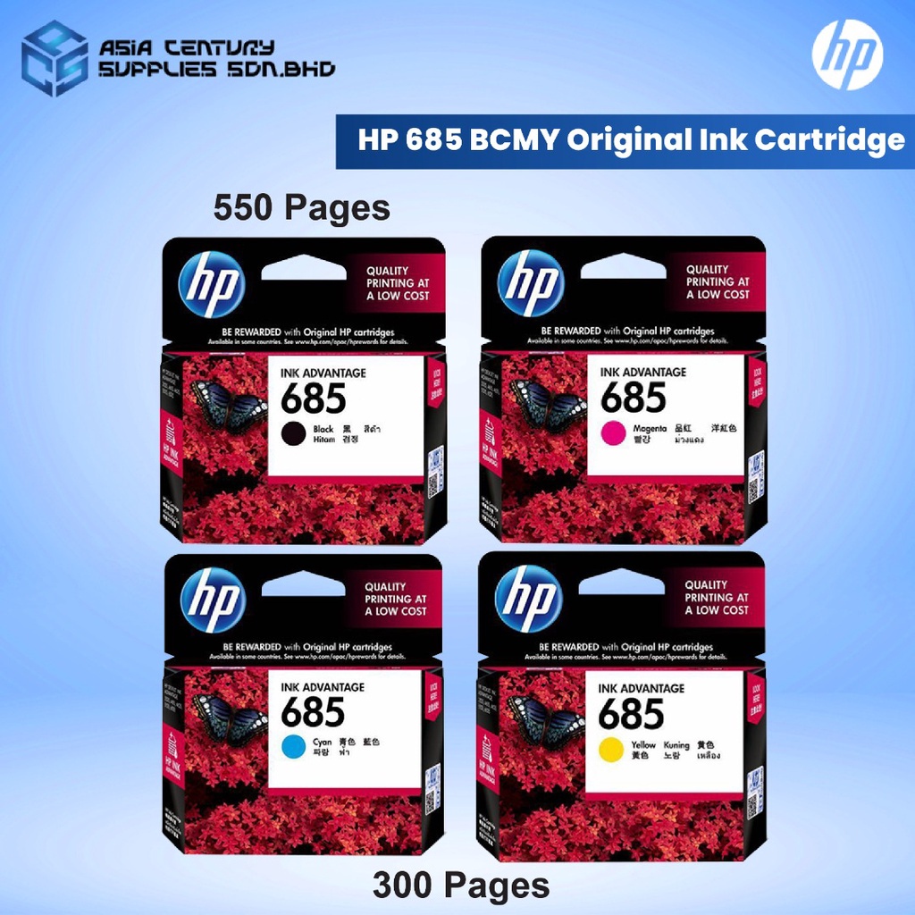 HP 685 Black / Cyan / Magenta / Yellow Original Ink Cartridge For ...