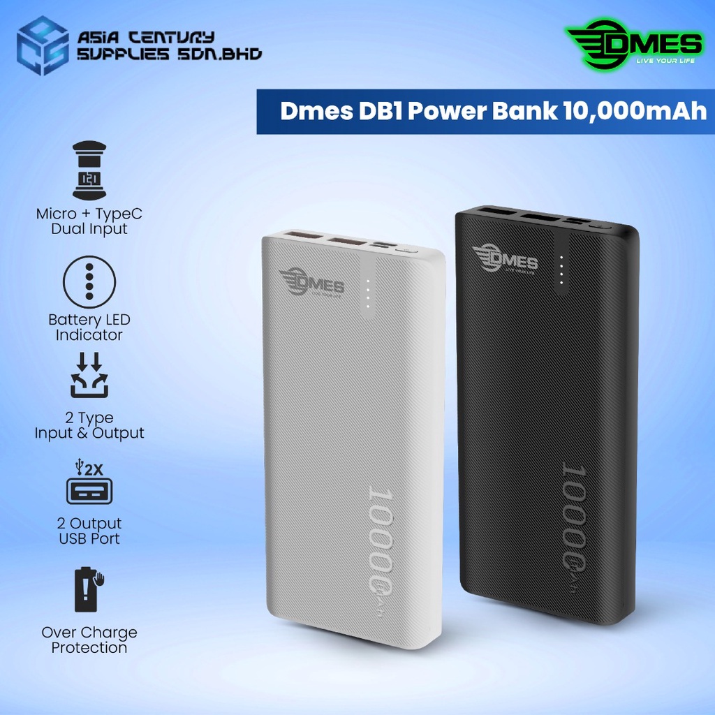 DMES DB1 2.4A 10000mAh Dual USB Output Type C and Micro USB Input Fast ...