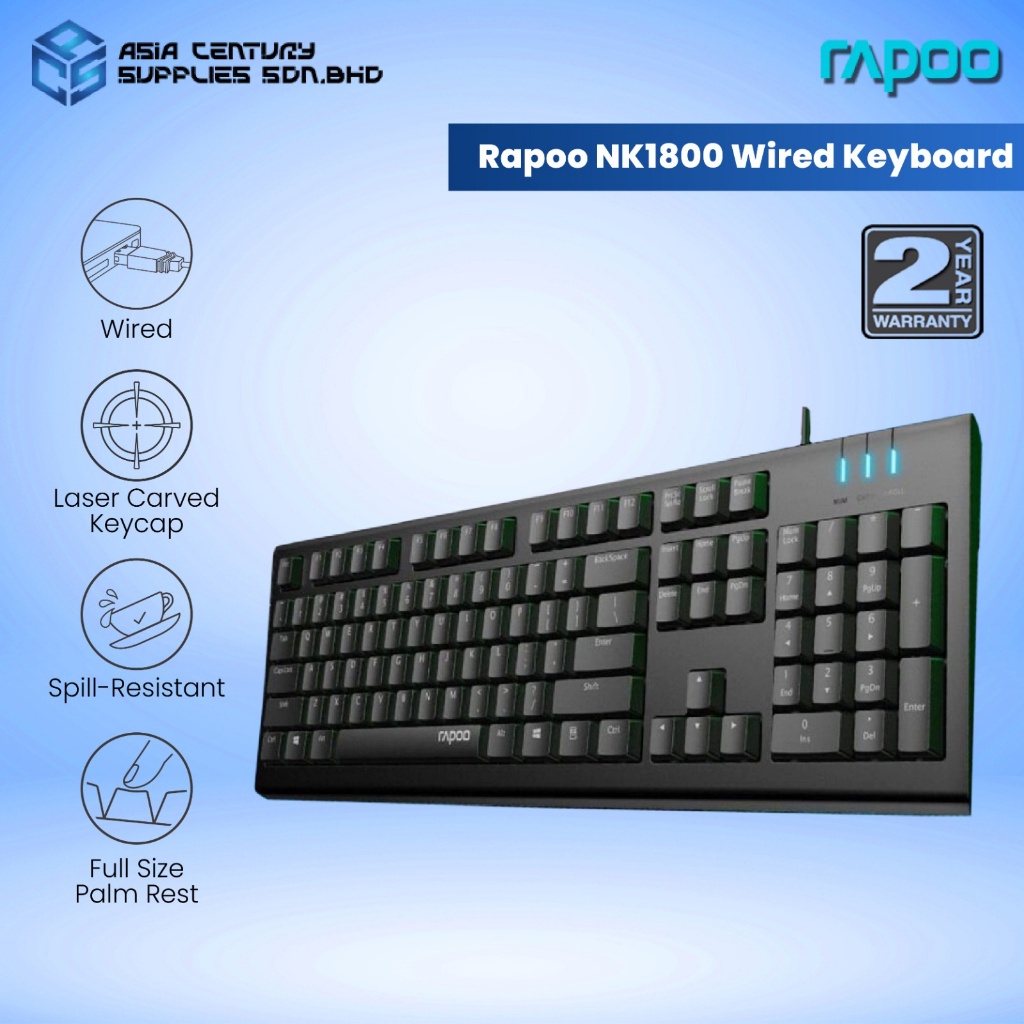 Rapoo NK1800 Spill Resistance Wired USB Keyboard / Rapoo NK1800 / Rapoo Basic Keyboard / Wired ...