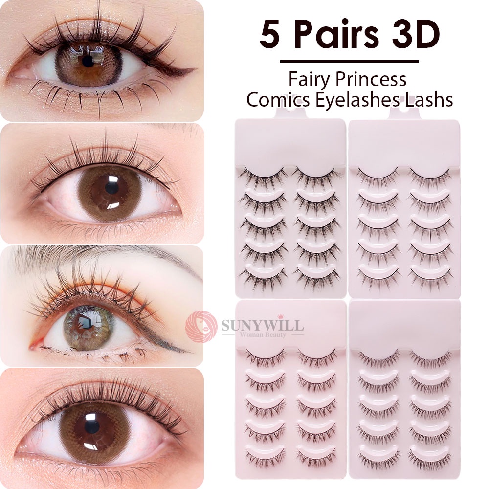 5pairs 3D Fairy Princess Comics Eyelashes Natural Cos Short Daily Eye ...