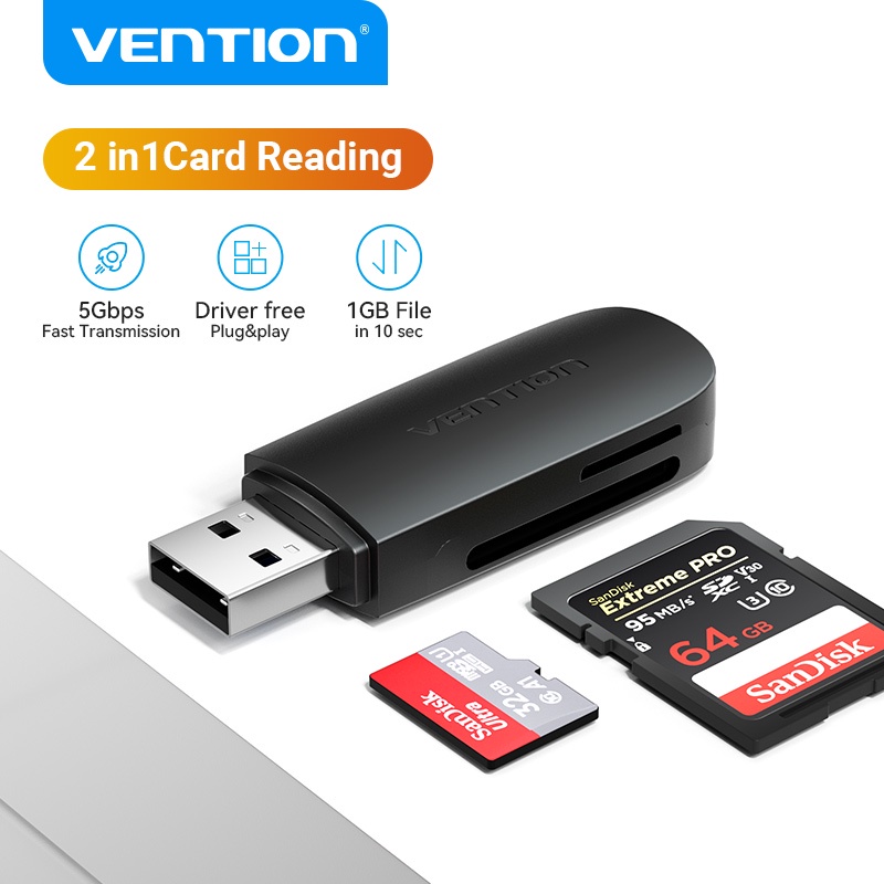 Vention SD Card Reader USB 3.0 Fast Transmission 2-in-1 512GB SD+TF ...