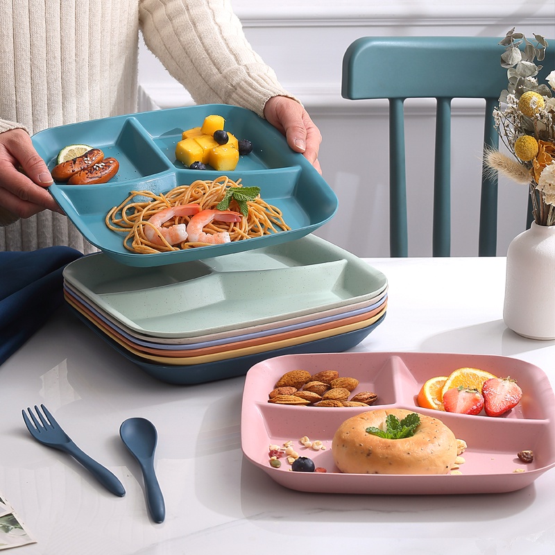 211 Plastic Microwave Safe Plate Fat-reducing Dinner Plate Compartment ...