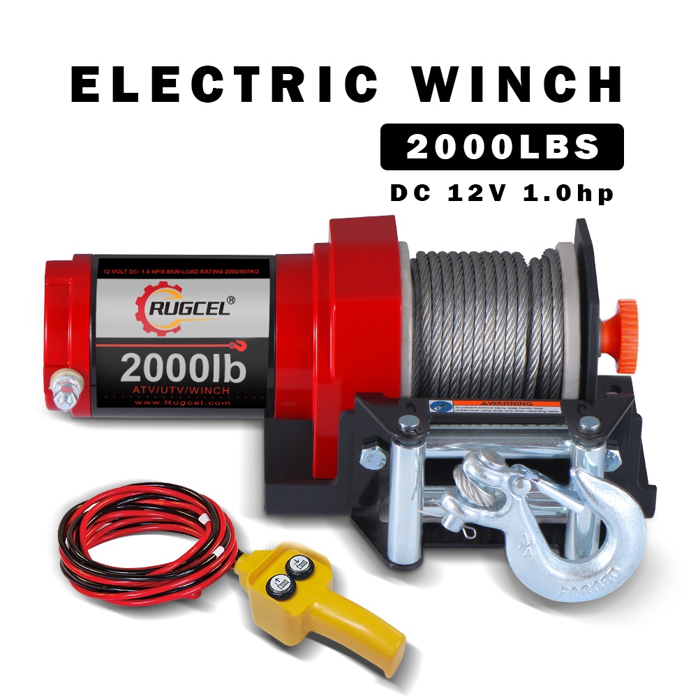 RUGCEL 2000lb 12V ATV/UTV Electric Winch, Off-Road Waterproof Steel ...