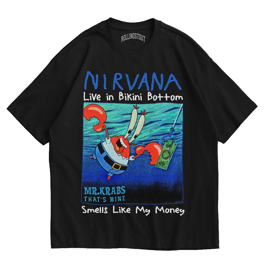 Rollingstout Tshirt - Nirvana | Spongebob | Mr. Krab | Nevermind | Kaos ...