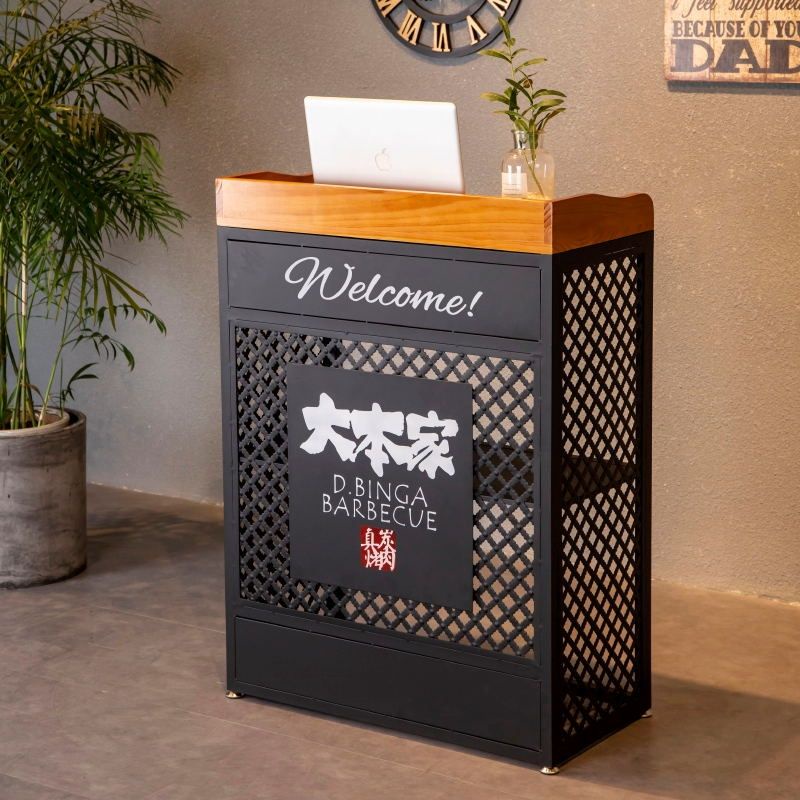 Solid wood∏ Retro Wrought Iron Industrial Style Restaurant Welcome Desk ...