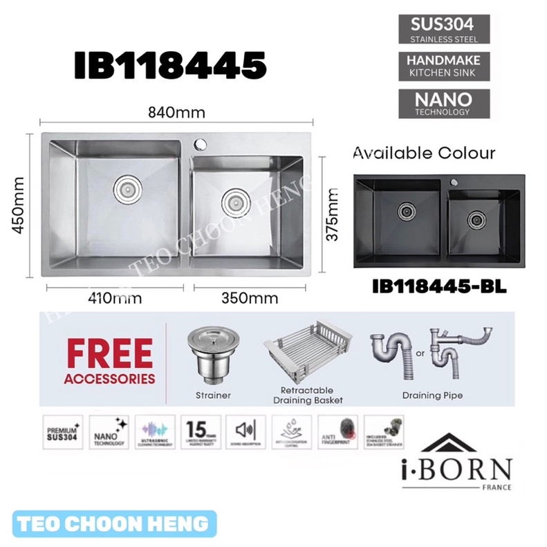 IB118445 IBORN HANDMAKE SUS304 NANO TECHNOLOGY KITCHEN SINK Double bowl ...