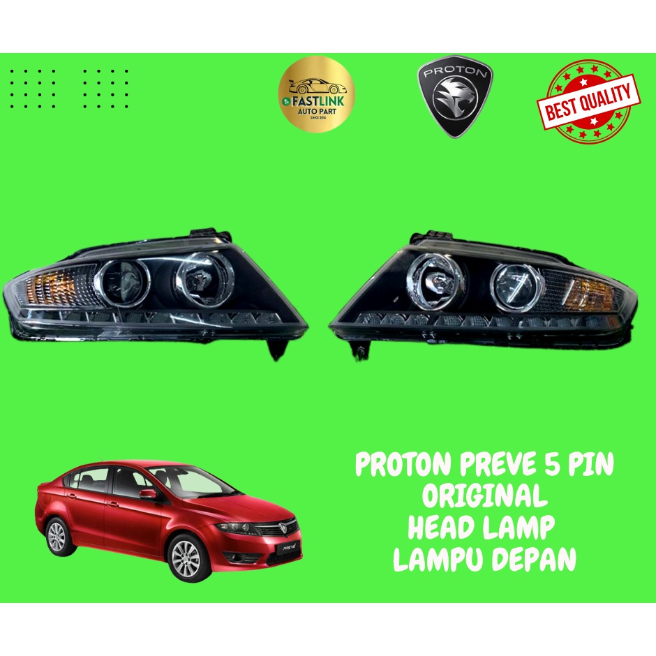 Fastlink Original Proton Preve 5 Pin Head Lamp Lampu Depan With Led ...