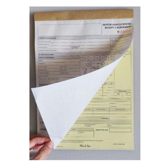Resit Sewa Kereta Car Vehicle Rental Receipt Agreement | Shopee Malaysia