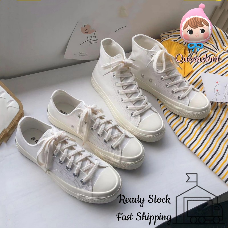 【Hot Sale】Size36-40 Kasut Stok Siap Kanvas Kasut Putih Fesyen Tinggi ...