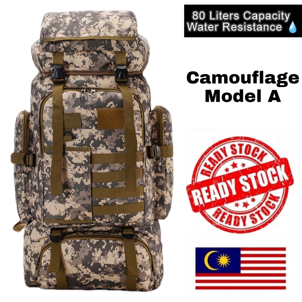 80L Large Capacity Backpack Beg Hiking Bag Military Daki Gunung Camping ...