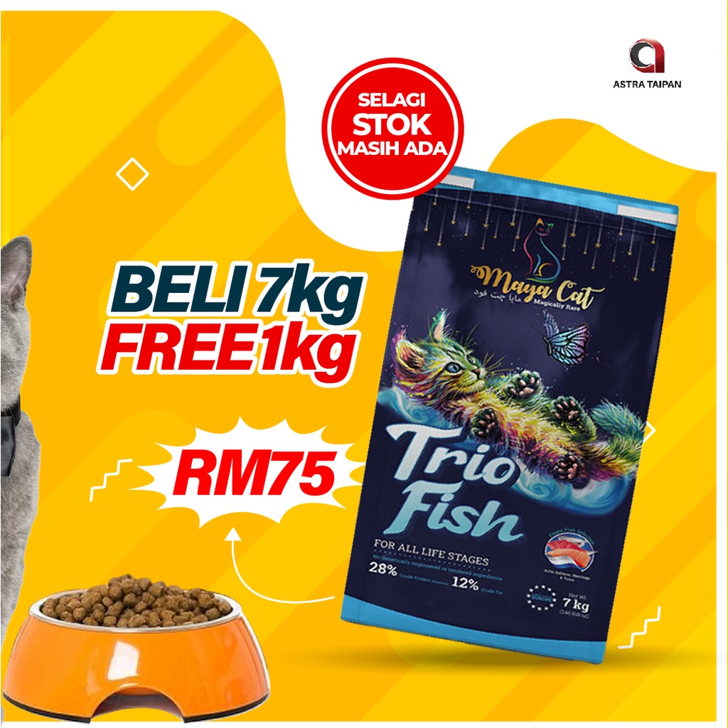 MAYAA CAT 7KG FREE 1KG Extra /MAKANAN SI MANJA BERBULU/TRIO FISH SARDIN ...