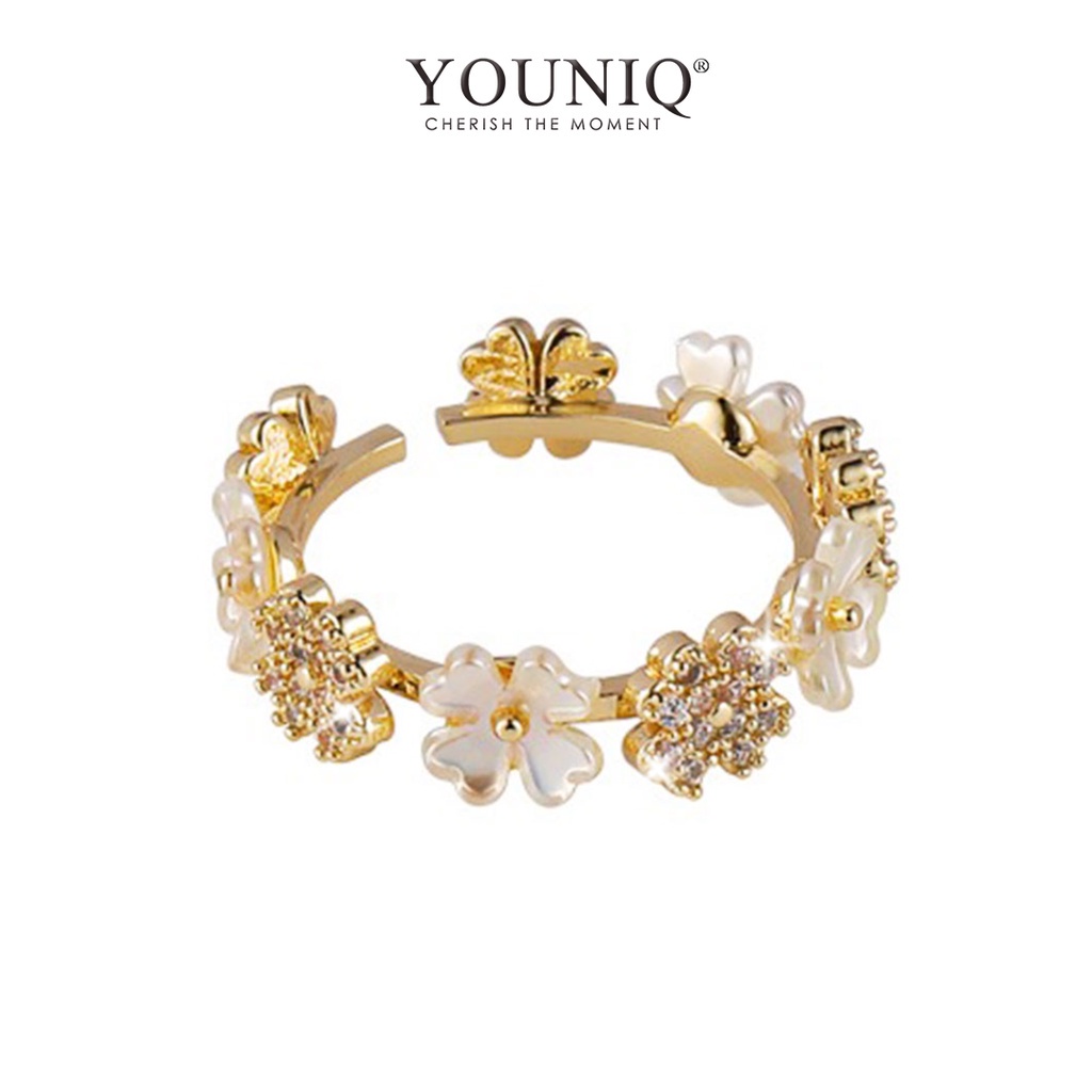 [New Arrival] YOUNIQ Ehwa Flower Adjustable Korea Gold Ring with Cubic ...