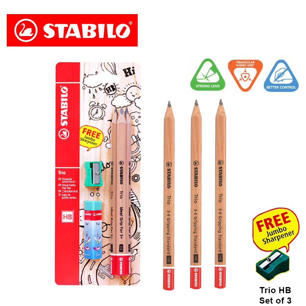 STABILO TRIO TRIANGULAR JUMBO HB PENCIL (SET OF 3 PENCILS) | Shopee ...