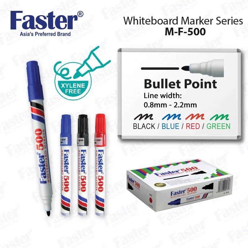 Faster 500 Whiteboard Marker Pen - BLUE/ RED/ BLACK (1PCS) | Shopee ...