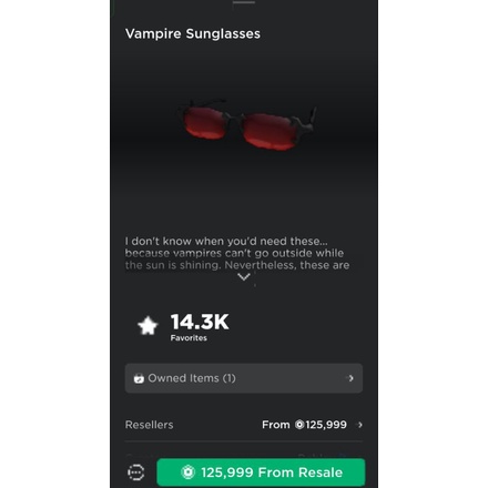 CLEAN RBLX LIMITED [VAMPIRE SHADES] 120K rbx | Shopee Malaysia