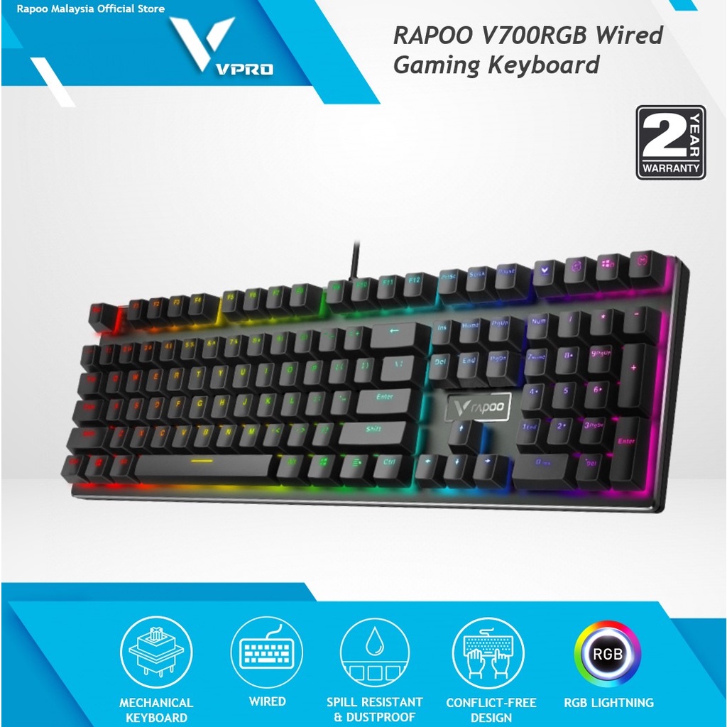 Rapoo V700 RGB Alloy Backlit Mechanical Gaming Keyboard - 2 Years ...