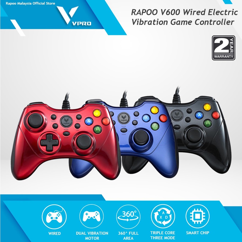 Rapoo V600 VPRO Wired Gaming Controller Electric Vibration Gamepad - 2 ...