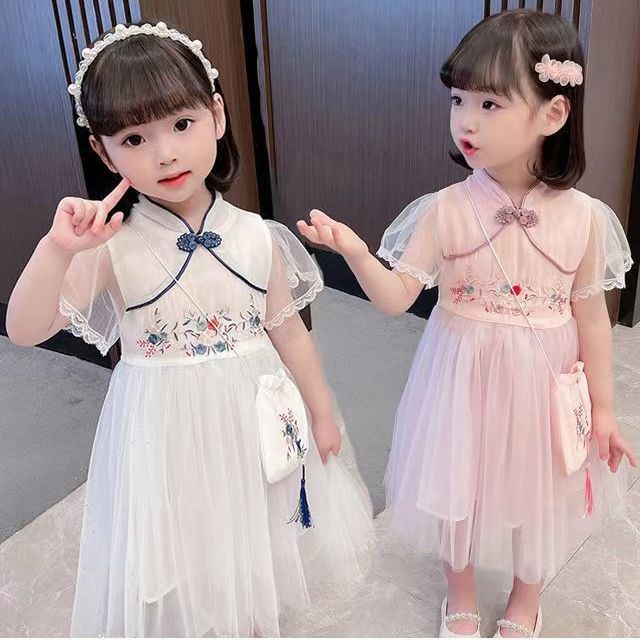 Children Cheongsam Princess Dress Little Girl Summer Dress Fluffy Gauze ...