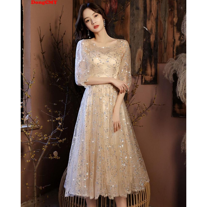 New Short Sequin Tulle Champagne Prom Dress DongCMY Plus Size Elegant ...