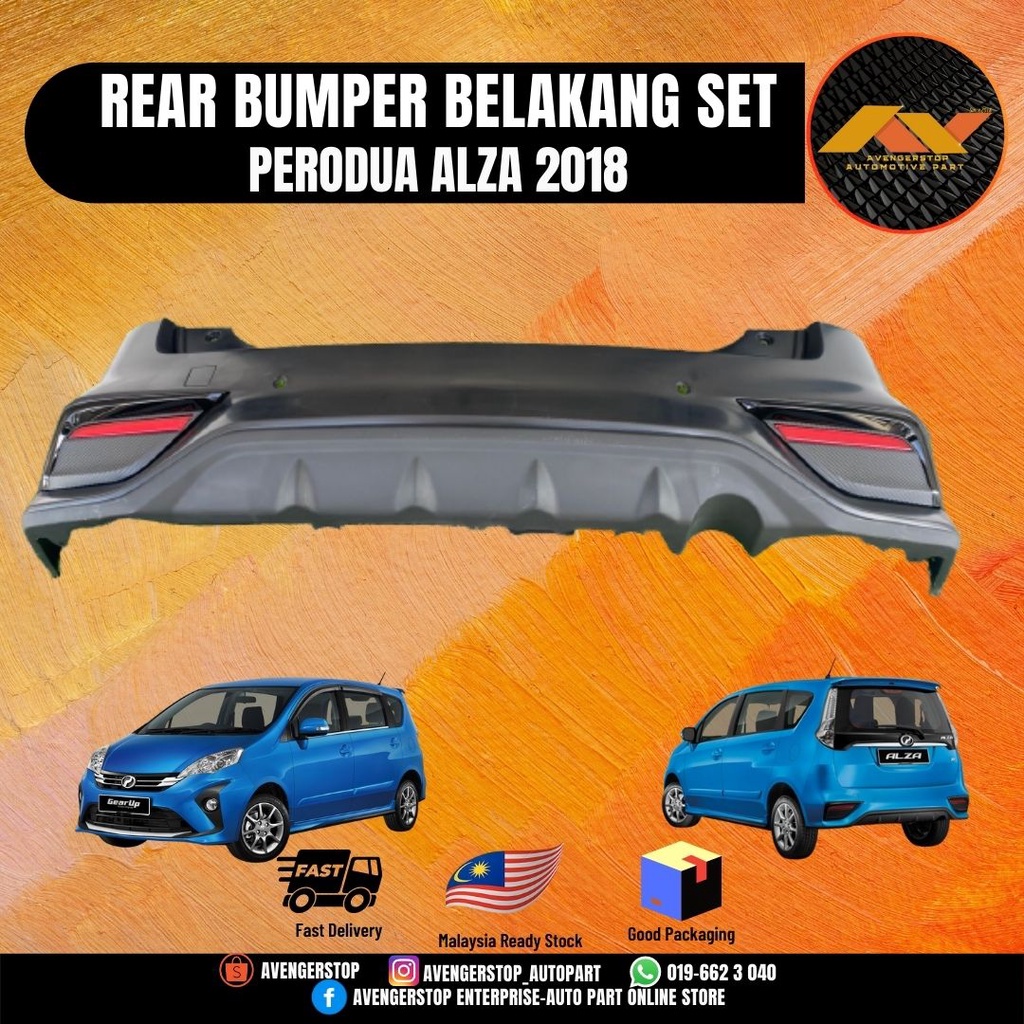 SET BUMPER PERODUA ALZA 2018 (BUMPER REAR+BUMPER SIDE COVER+REFLECTOR ...