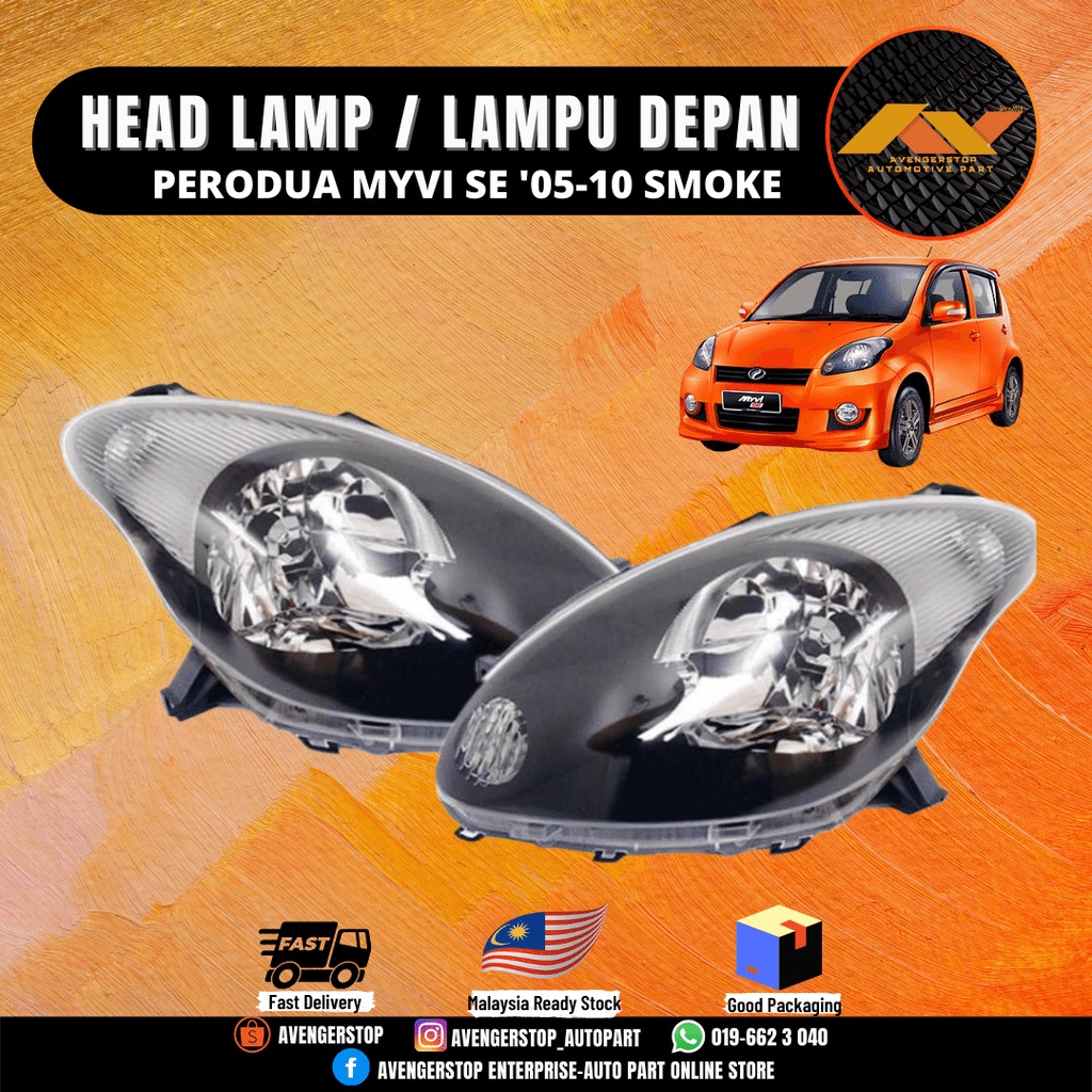 PERODUA MYVI OLD LAMA HEAD LAMP SMOKE HITAM BARU LAMPU DEPAN BESAR 100% ...