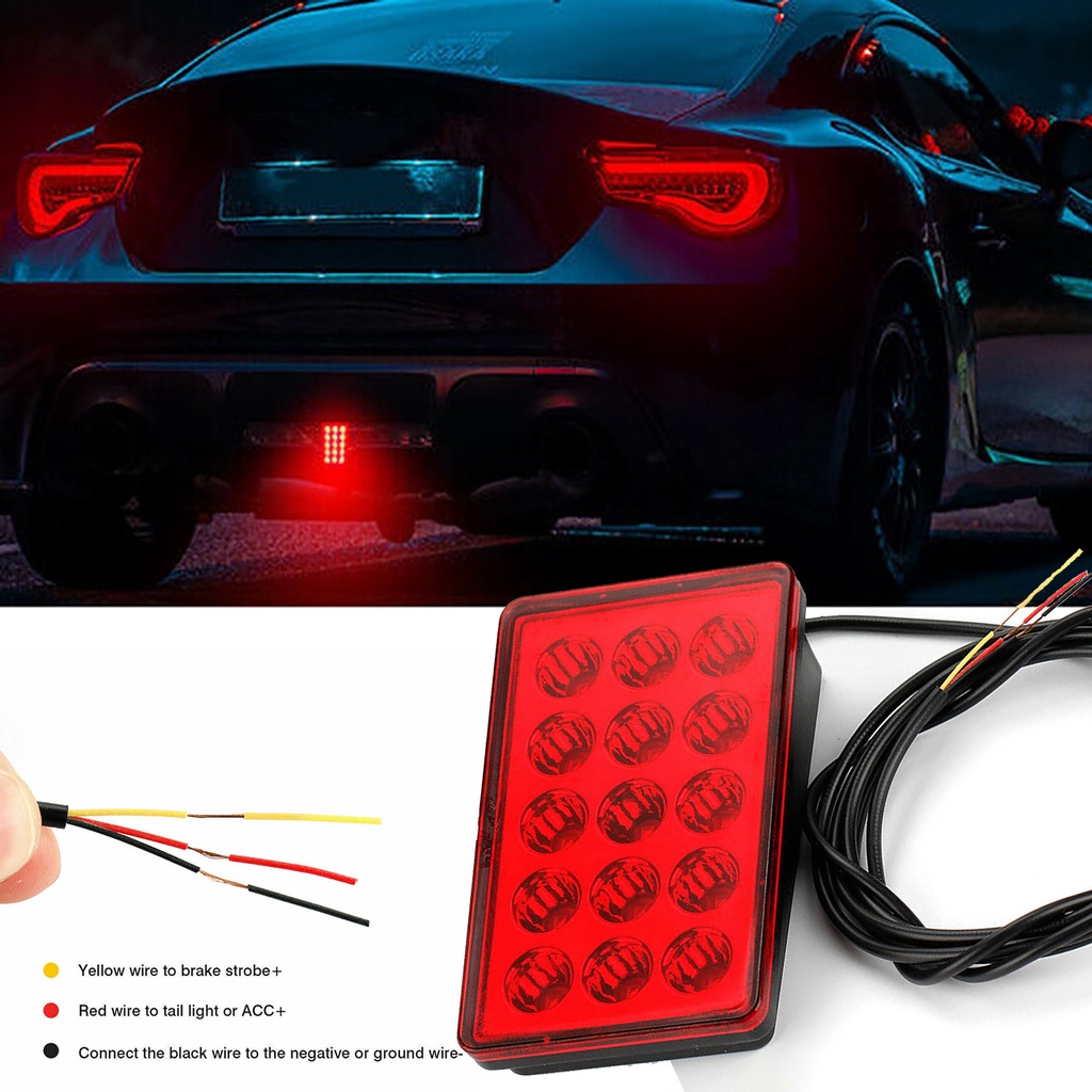 15LED F1 Style Universal Car Rear Signal Light Red LED Warning Light ...
