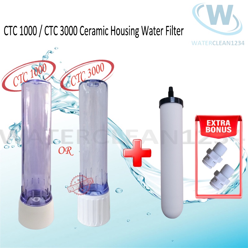 CTC 3000/CTC 1000 Super Slim Ceramic Water Filter Housing + 10" Std Ceramic + Connector * MADE ...