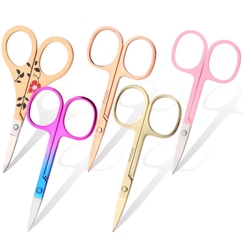 Nibiru DU Nail Cuticle Tool Gold plated petals Curved Head Eyebrow Scissor Makeup Facial Hair ...