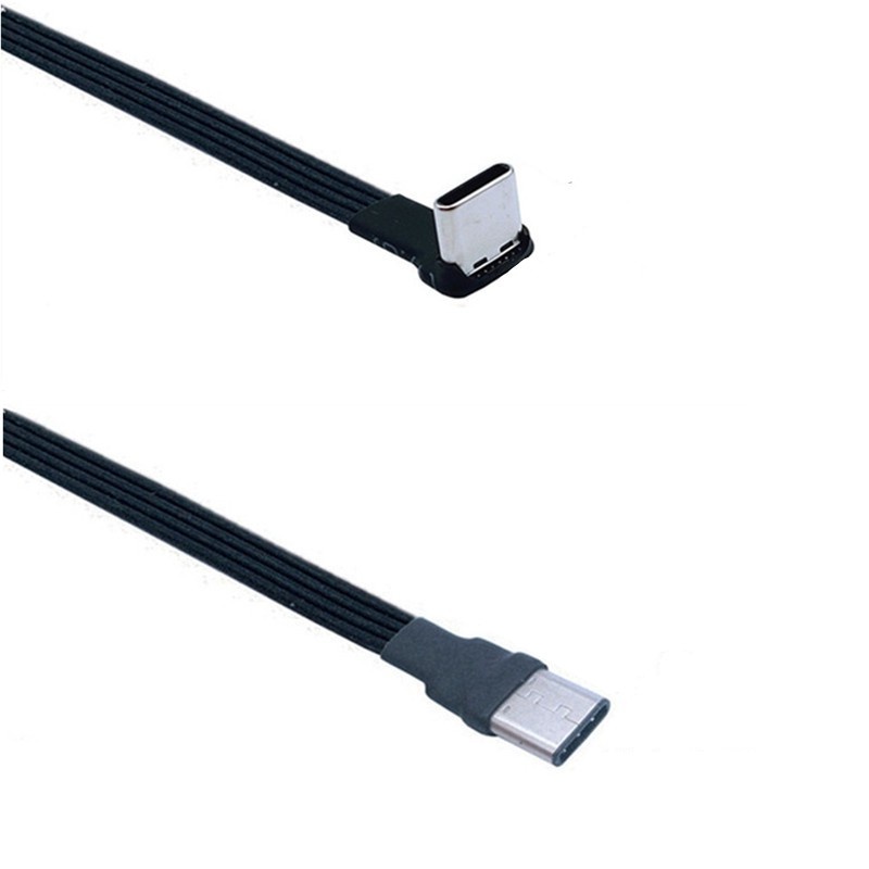 Ready Straw! Type C To USB-C Elbow Adapter Cable Flexible Flat PD Bend ...