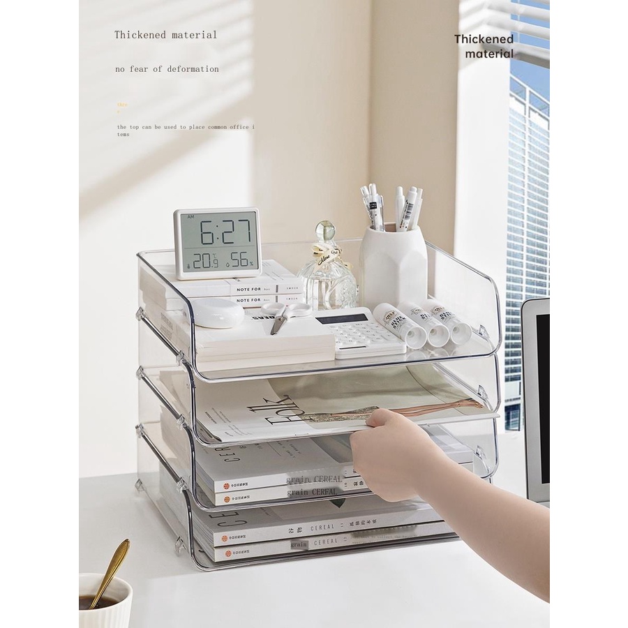 Transparent desktop file storage rack shelf office book acrylic drawer ...