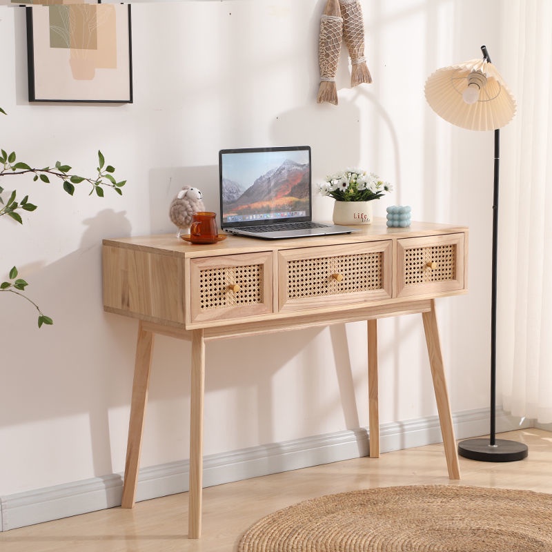 Solid wood table retro table modern rattan office study table Japanese ...