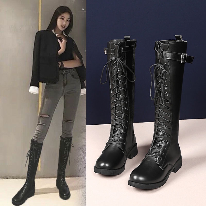 35-43 Plus Size Women's Long Boots Autumn Winter Knight Boots Lace-up ...