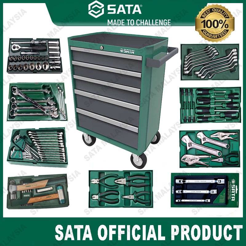 SATA 140Pcs Tool Set In 5-Drawer Roller Cabinet 28"/SATA 95121P-5 ...