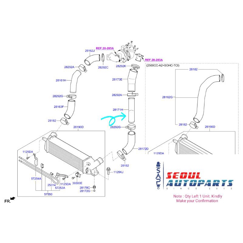 INTERCOOLER HOSE Assy = Starex A2 (2012-2021) #281604A701 #281714A700 ...