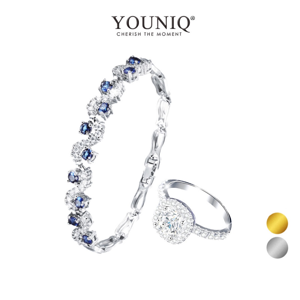YOUNIQ CRESCENT & DIVA Cubic Zirconia Platinum Plated Silver / 18K Gold ...