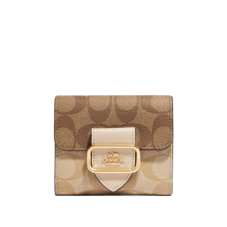 Coach Small Morgan Wallet In Blocked Signature Canvas - Light Brown ...