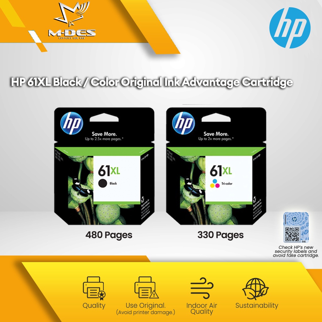 HP 61 / 61XL Black / Tri-Color Original Ink Advantage Cartridge ...