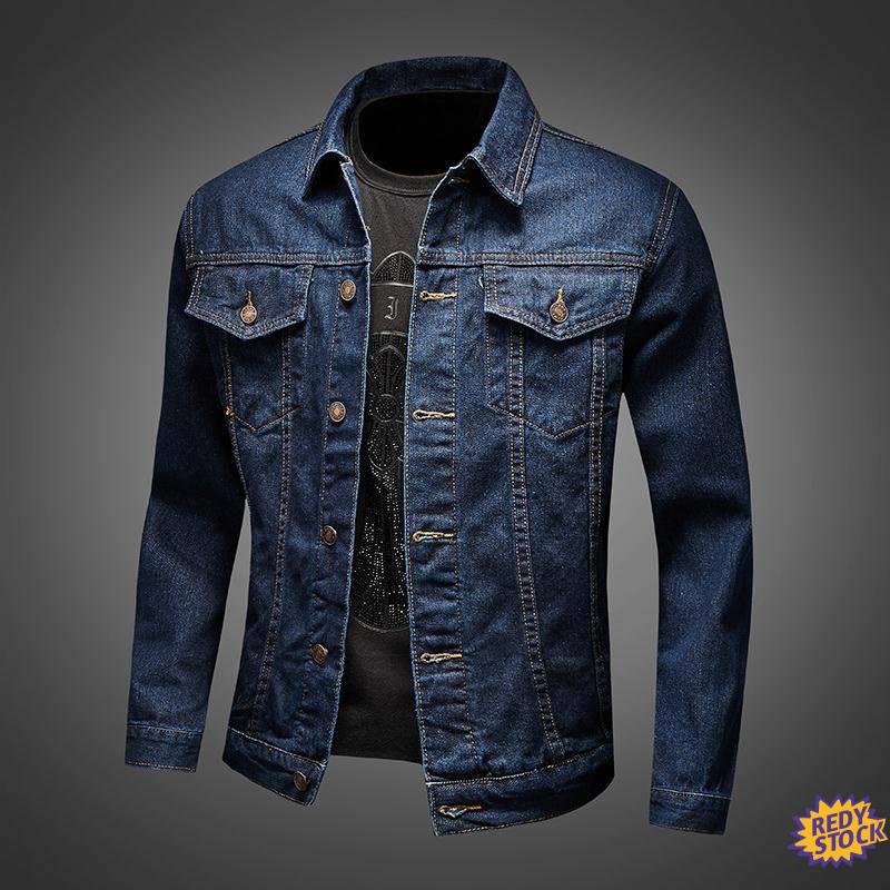【Ready Stock】 jeket lelaki Embroidered denim Spring and autumn blue ...