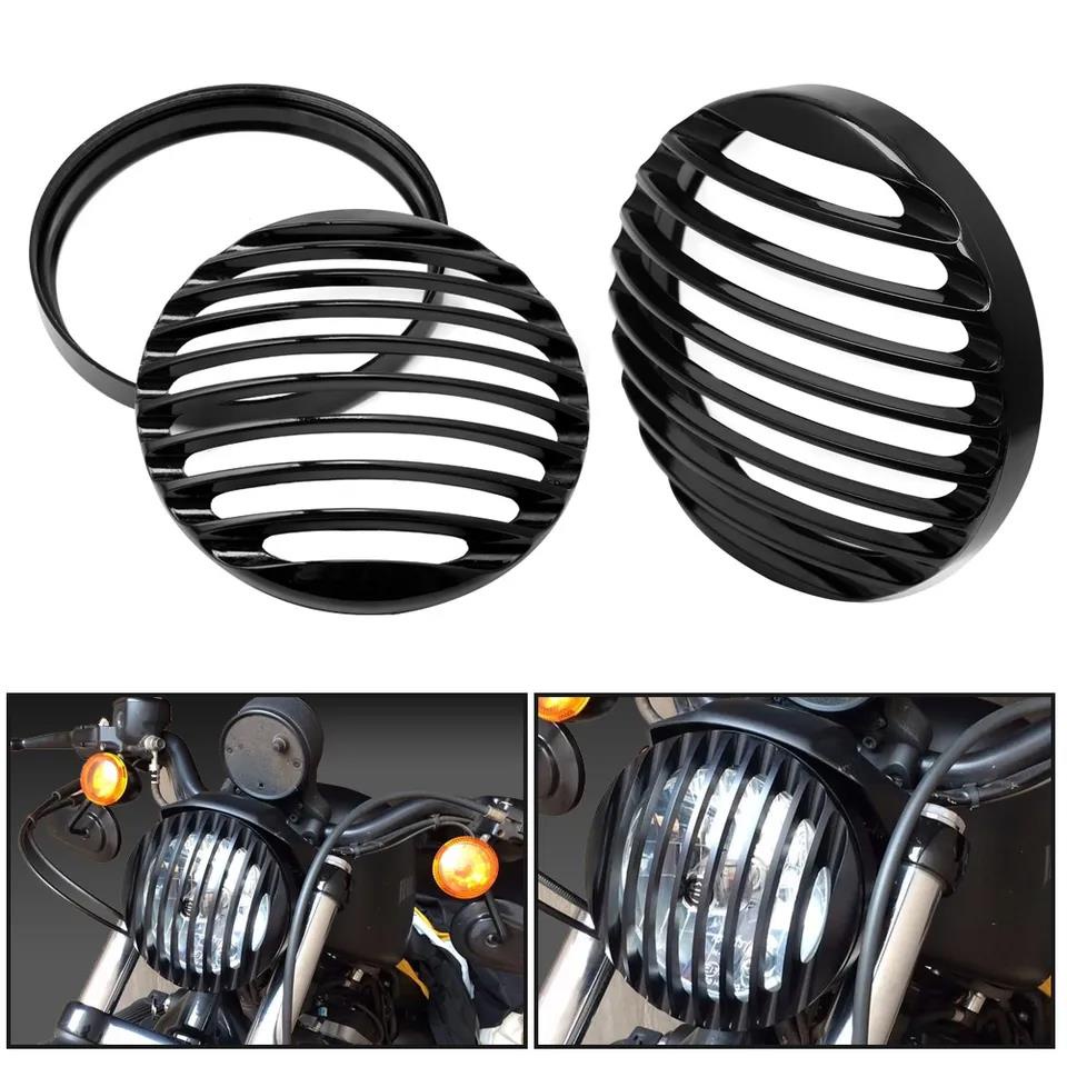 Motorcycle 5.75" 5 3/4" Aluminum Headlight Lamp Grill Cover For Harley ...
